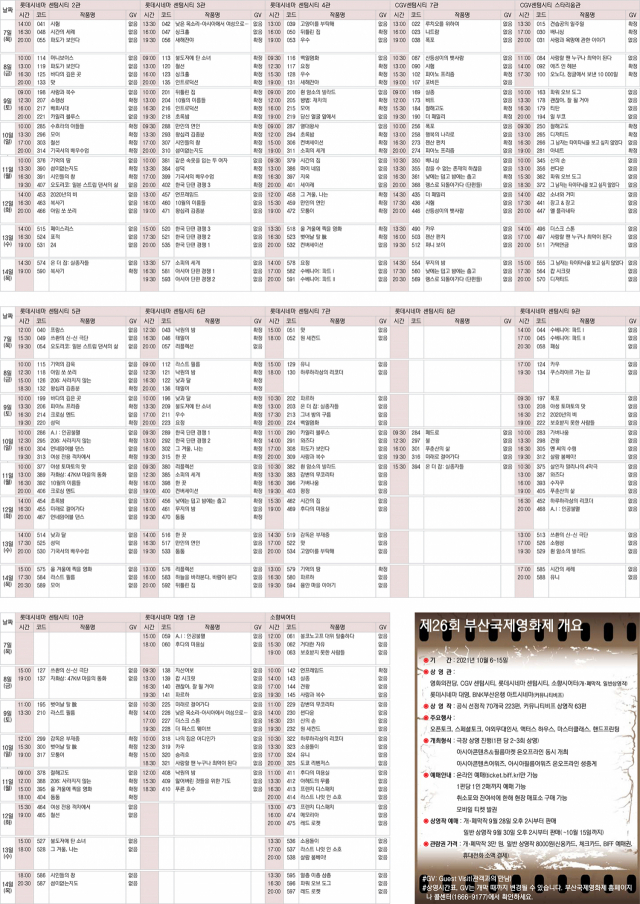 [BIFF 2021] 상영일정표 - 부산일보